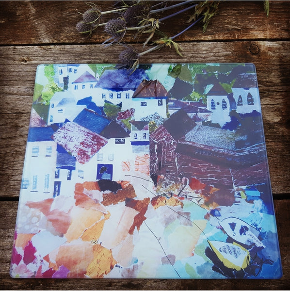 Port Isaac, Cornwall Glass Serving Board – Lyn Evans Designs